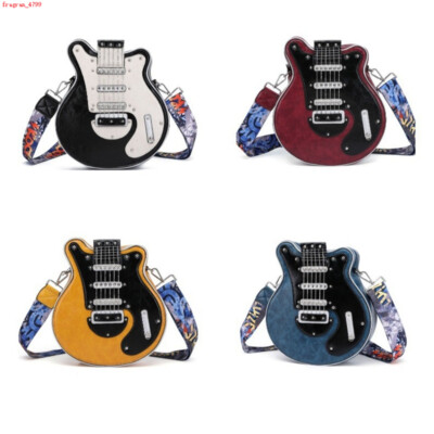 Womens Guitar Shape Crossbody Shoulder Bag Faux Leather Zipper Handmade ...