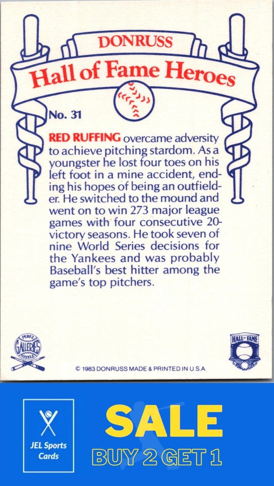 1983 Donruss Hall of Fame Heroes #31 Red Ruffing | eBay