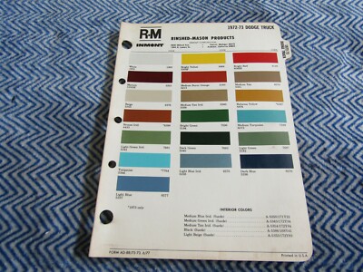 1972 1973 DODGE TRUCK AND RAMCHARGER MODELS COLOR CHIPS CHART BROCHURE ...