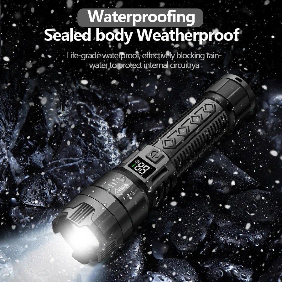 High Power Tactical Torch LED Flashlight USB Rechargeable Strong Bright ...