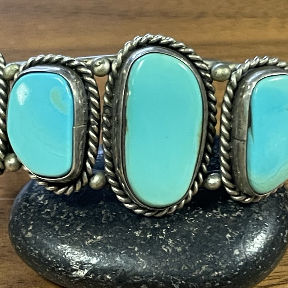 Vintage Navajo Sterling Silver Turquoise 5 Stone Cuff Bracelet 6.5” 27. ...