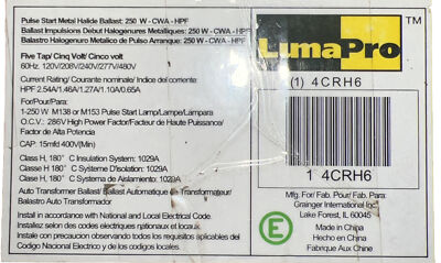 Lumapro Light Ballast 4CRH6 250 Watt Lamp Hid New Old Stock | eBay