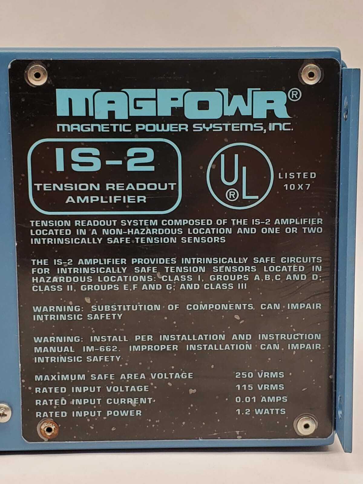 MAGPOWER IS-2 INTRINSICALLY SAFE LOAD CELL TENSION READOUT AMPLIFIER ...