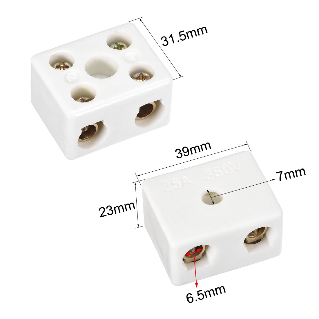 2 Way Ceramics Terminal Blocks High Temp Porcelain Connectors 39x31 ...