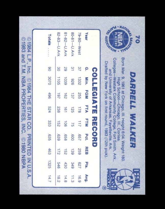 1983-84 Star Set-Break # 70 Darrell Walker EX-EXMINT *GMCARDS* | eBay