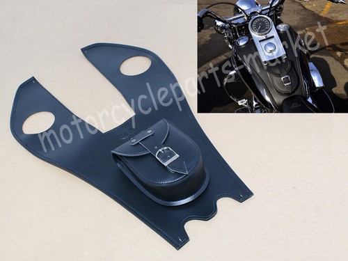 PU Leather Gas Tank Cover Panel Pad Chap Bib with Pouch Fit for Harley ...