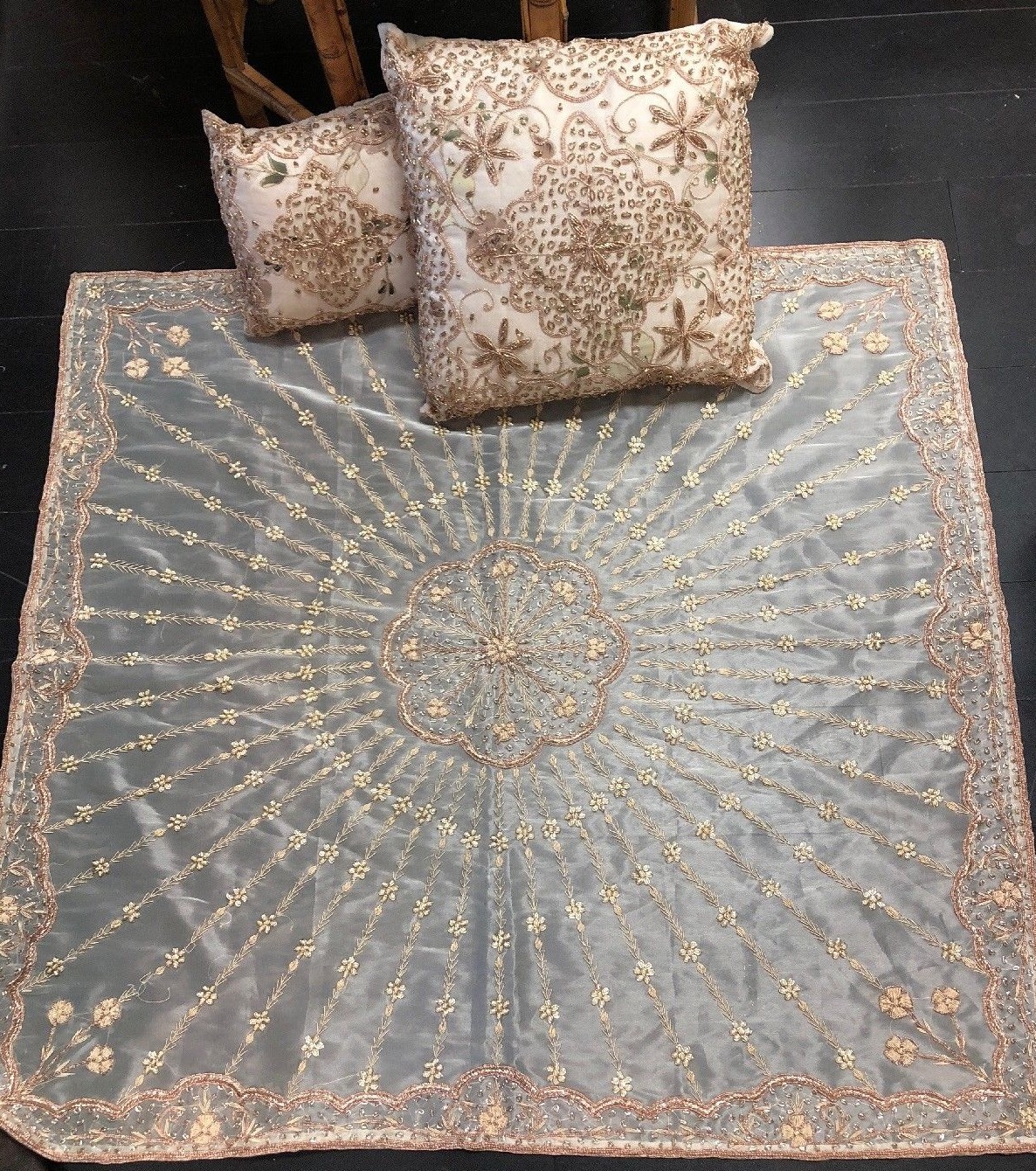 VINTAGE FRENCH METAL-WORK EMBROIDERY HANDMADE WEDDING TRADITION WITH 2 ...