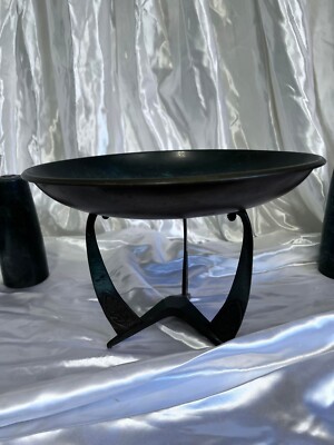 Enameled Mid Century Brutalist Israeli Metal Tazza Centerpiece Footed ...