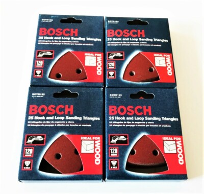 100 BOSCH HOOK AND LOOP SANDING TRIANGLES DISC 120 GRIT 6 HOLE ITALY ...