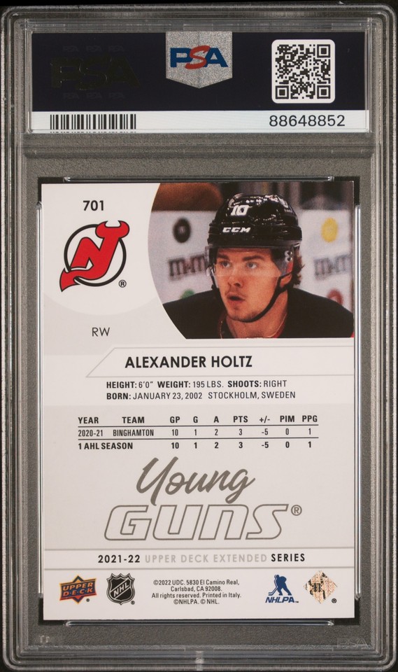 2021-2022 Upper Deck Alexander Holtz #701 PSA 9 Young Guns Rookie RC | eBay