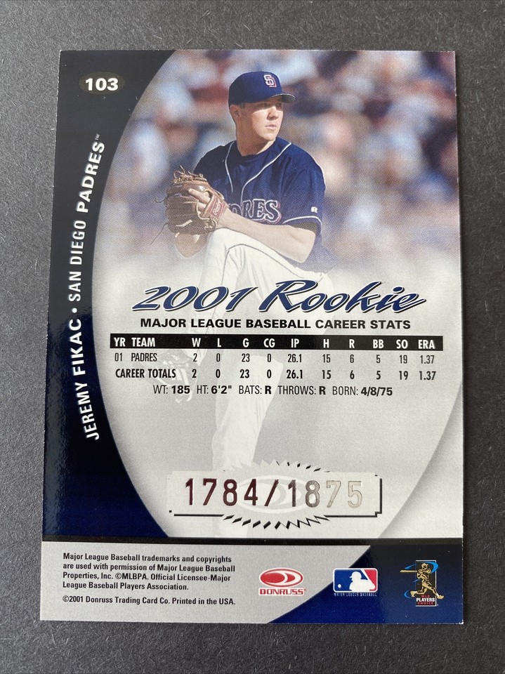 2001 Donruss Class of 2001 #103 Jeremy Fikac PADRES S24877 | eBay