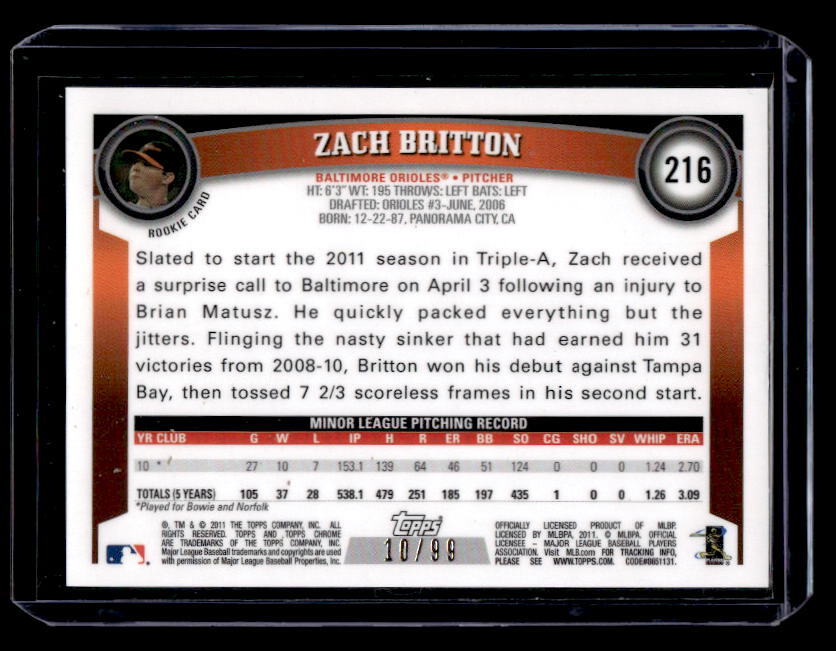 2011 Topps Chrome #216 Zach Britton Rookie Autograph Sepia Refractor | eBay