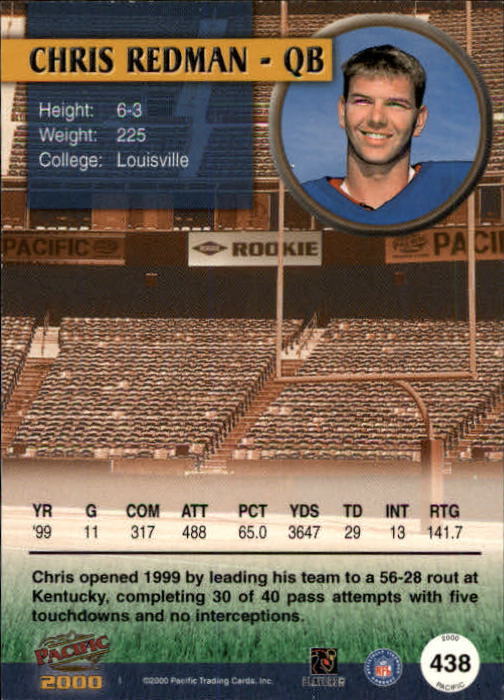 2000 Pacific Premiere Date Baltimore Ravens Football Card #438 Chris ...