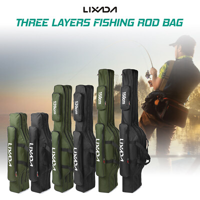 120cm/150cm 3 Layers Fishing Rod Holdall Bag Folding Rod Carry Case Bag ...