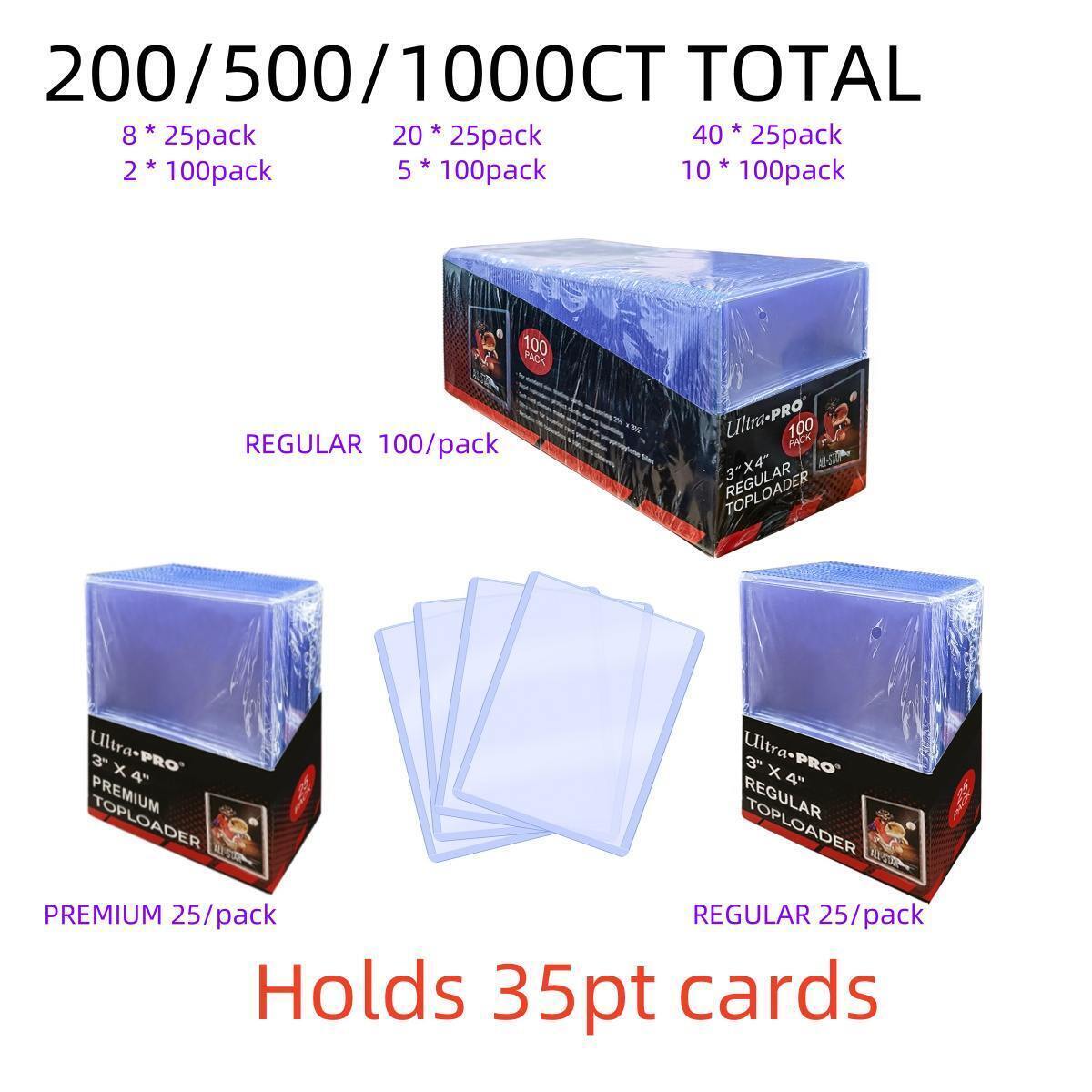 200/500/1000CT 3x4 Top Loader For Standard 35pt Trading Sports Cards ...