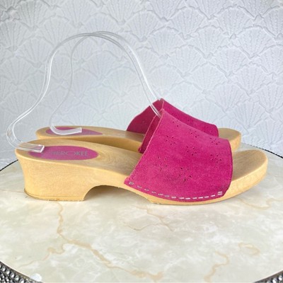 Cherokee Mule Sandals Womens 10 Pink Suede Split Leather Laser Cut Clog ...