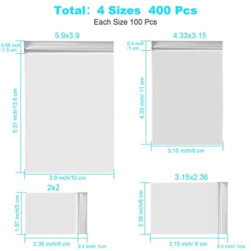 400 Pcs Small Plastic Ziplock Bags Clear Reclosable Mini Baggies, 4 ...