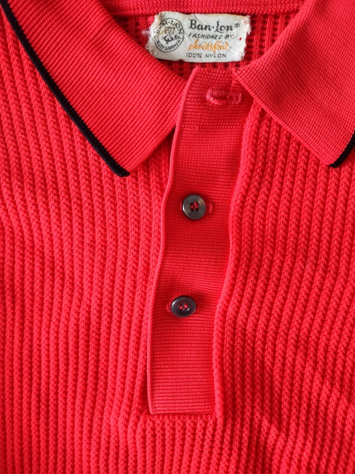 BAN LON Vintage 60s Red Swiss Knit Shirt 100% Nylon M… - Gem