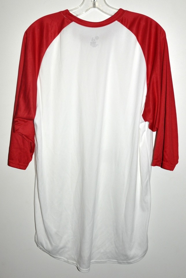 Badger Sport Raglan Baseball Tee Dri-Fit White & Red 1/2 Sleeve Shirt ...