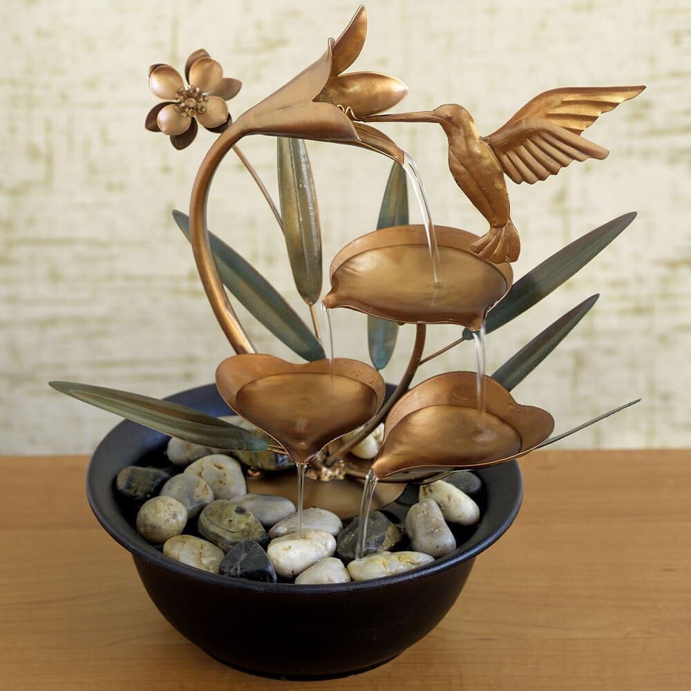 Beautiful Tabletop Serenity Water Fountain Copper Colored Hummingbird ...