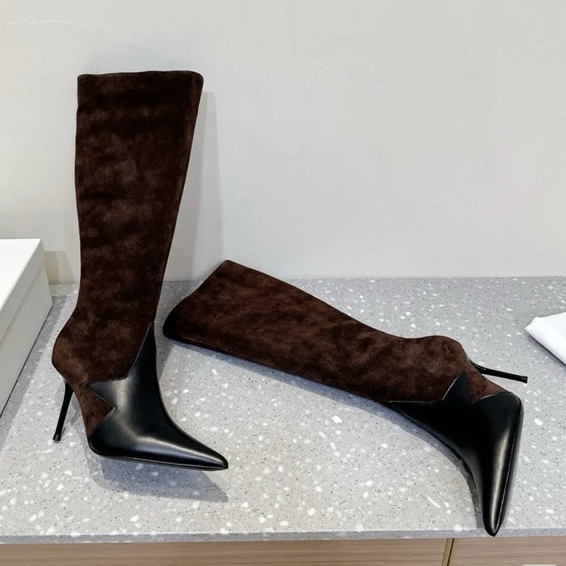 Winter Pointed Toe Stiletto High Heels Zipper High Knight Boots Knee ...