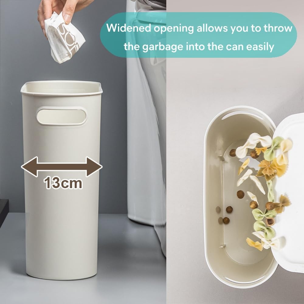 Small Trash Can Plastic Wastebasket Garbage Bin with Handles for Narrow ...