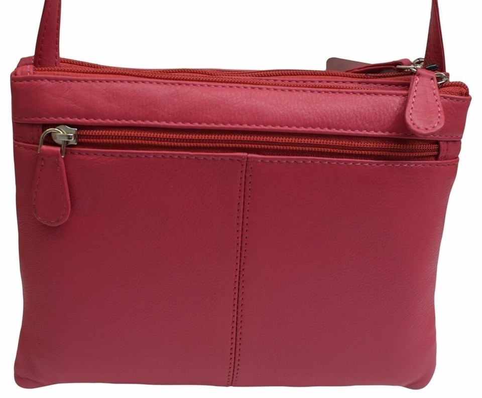 Genuine Leather Womens Purse Double Zipper Top Pockets Crossbody ...