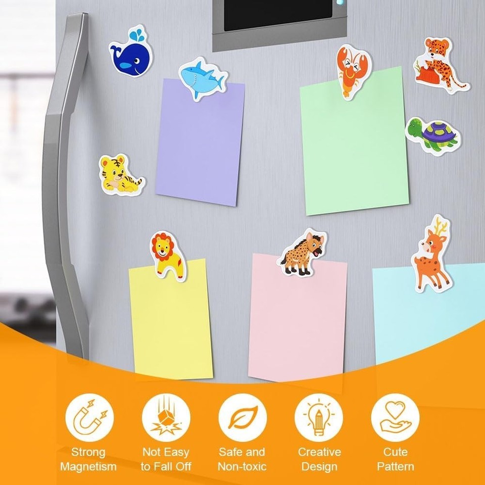 36PCS Wooden Animal Magnets, Cartoon Magnetic Animal Fridge Magnets for ...
