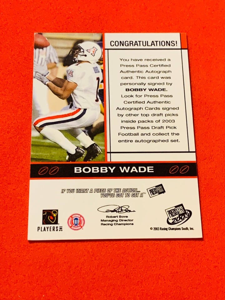 Bobby Wade AUTOGRAPH Arizona Wildcats / Chicago Bears .. 2003 Press ...