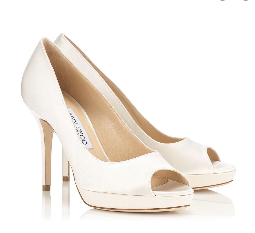 Jimmy Choo Ivory Satin Platform Pumps, Size 38.5 - Gem