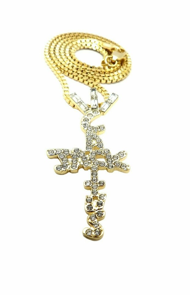 Hip Hop Travis Scott Cactus Jack Cross Pendant 24" Cuban Box Rope Chain ...