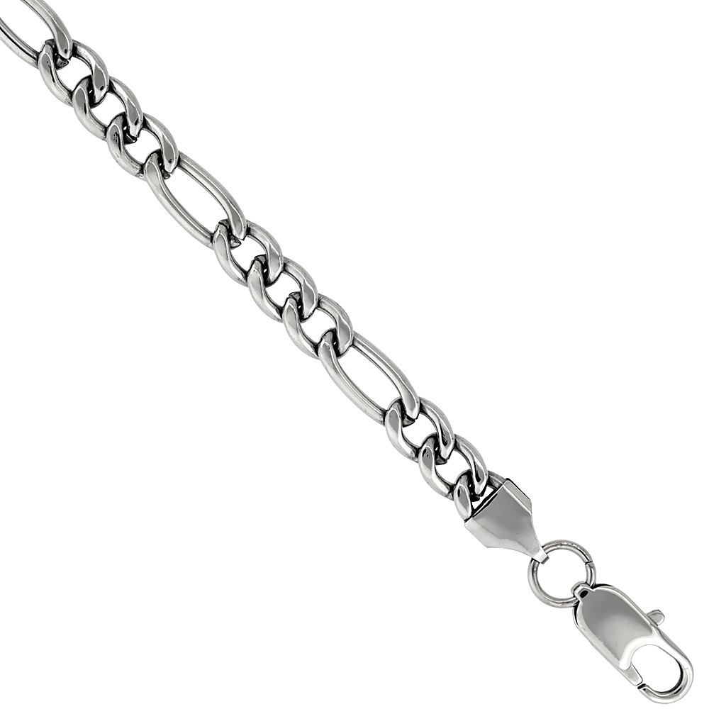 7mm Stainless Steel Figaro Chain Necklace 20", 22", 24", 30" | eBay