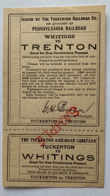 Vintage ca 1900s New Jersey NJ Tuckerton Railroad RR Ticket Whitings ...