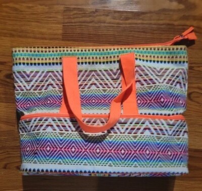 Beach Bag Cooler Tote Top Storage & Bottom Cooler Zip Closure No ...