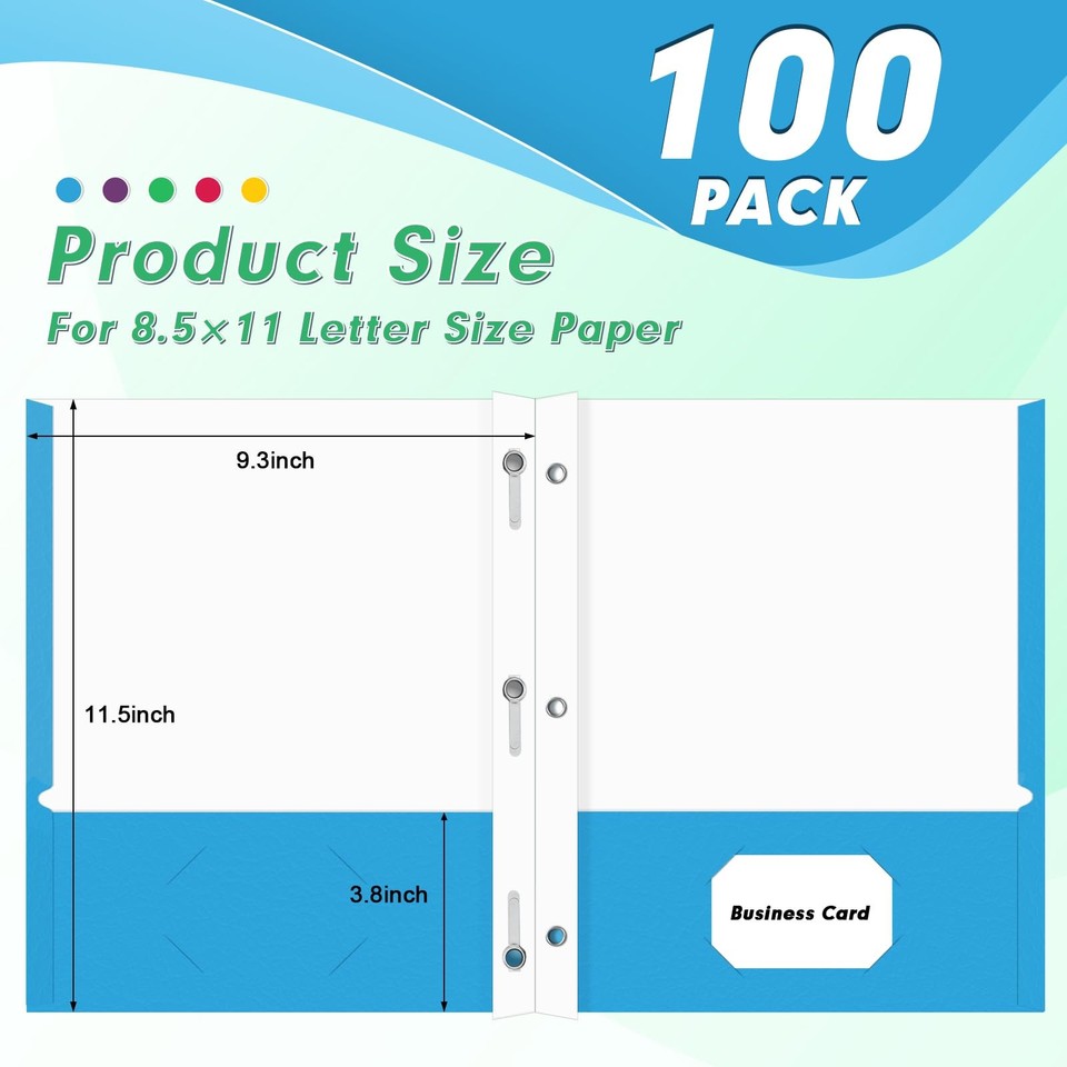 Two Pocket Folders, 100 Pack Two Pocket Folders with Prongs, Designed ...