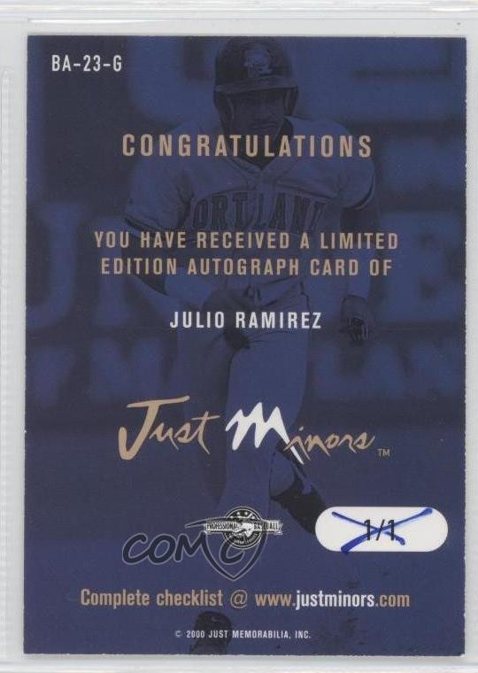 2000 Just Minors Auto Just Imagine Gold 1/1 Julio Ramirez #BA-23 Auto ...