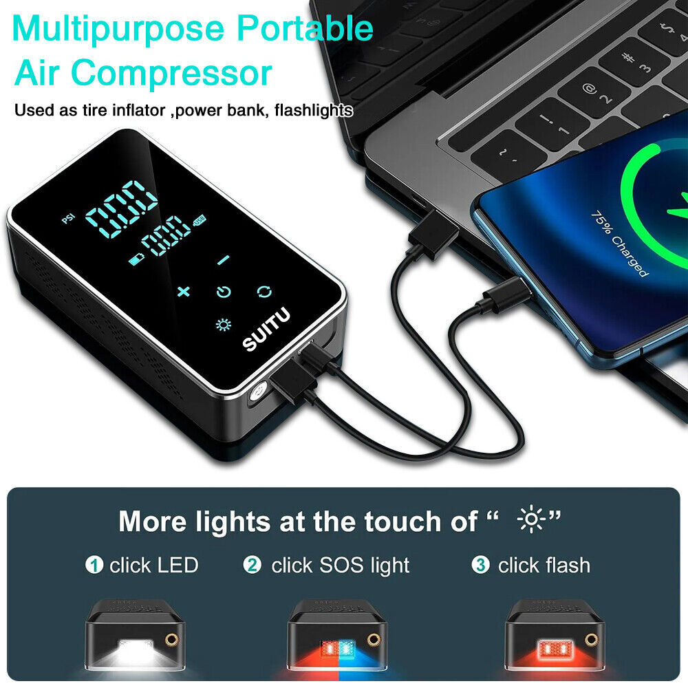 UK Car Tyre Inflator Cordless Digital Touch Air Compressor Pump USB ...