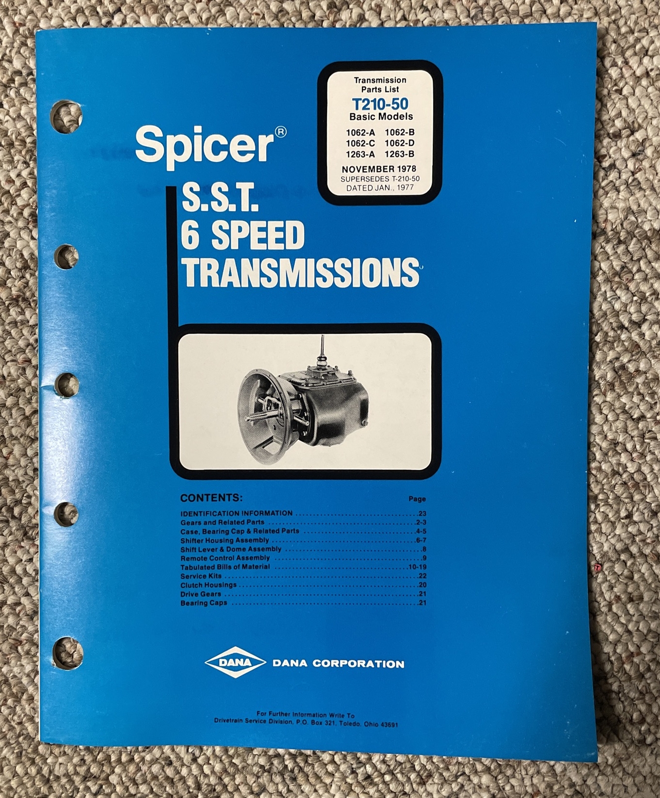 SPICER 6 Speed TRANSMISSION Service Parts Manual 1062-a B,C 1262-A B ...