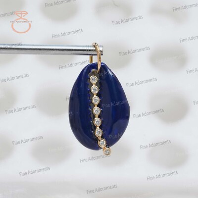 14k Gold Cowrie Blue Enamel Shell Pendant Natural Double Cut Diamond ...