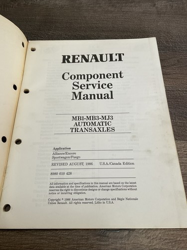 Renault MB1, MB3, MJ3 Automatic Transaxle Service Manual Original | eBay