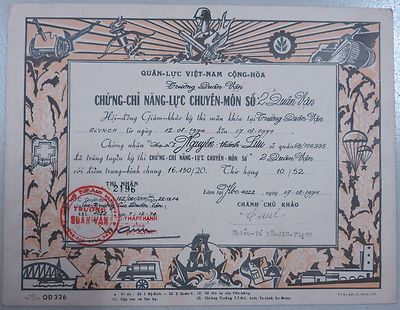 Vietnam VNCH 1974 Military Certificate of Professional Competence at ...