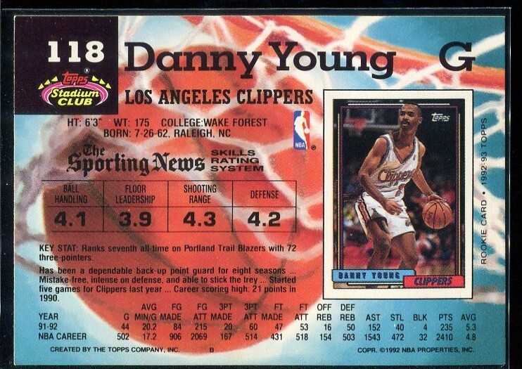 1992 Topps Stadium Club Danny Young #118 Los Angeles Clippers | eBay