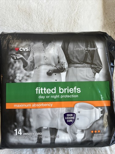 CVS Health Unisex Fitted Briefs 14 Ct - Sz X-LARGE MAX Absorb 58”x63 ...