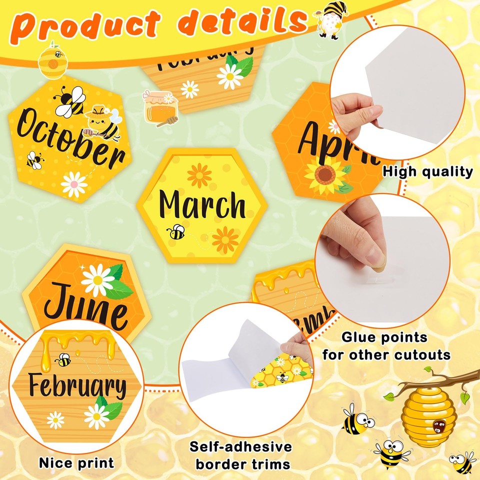 63 Pcs Bee Themed Birthday Bulletin Board Sets Paper Cutouts with Glue ...