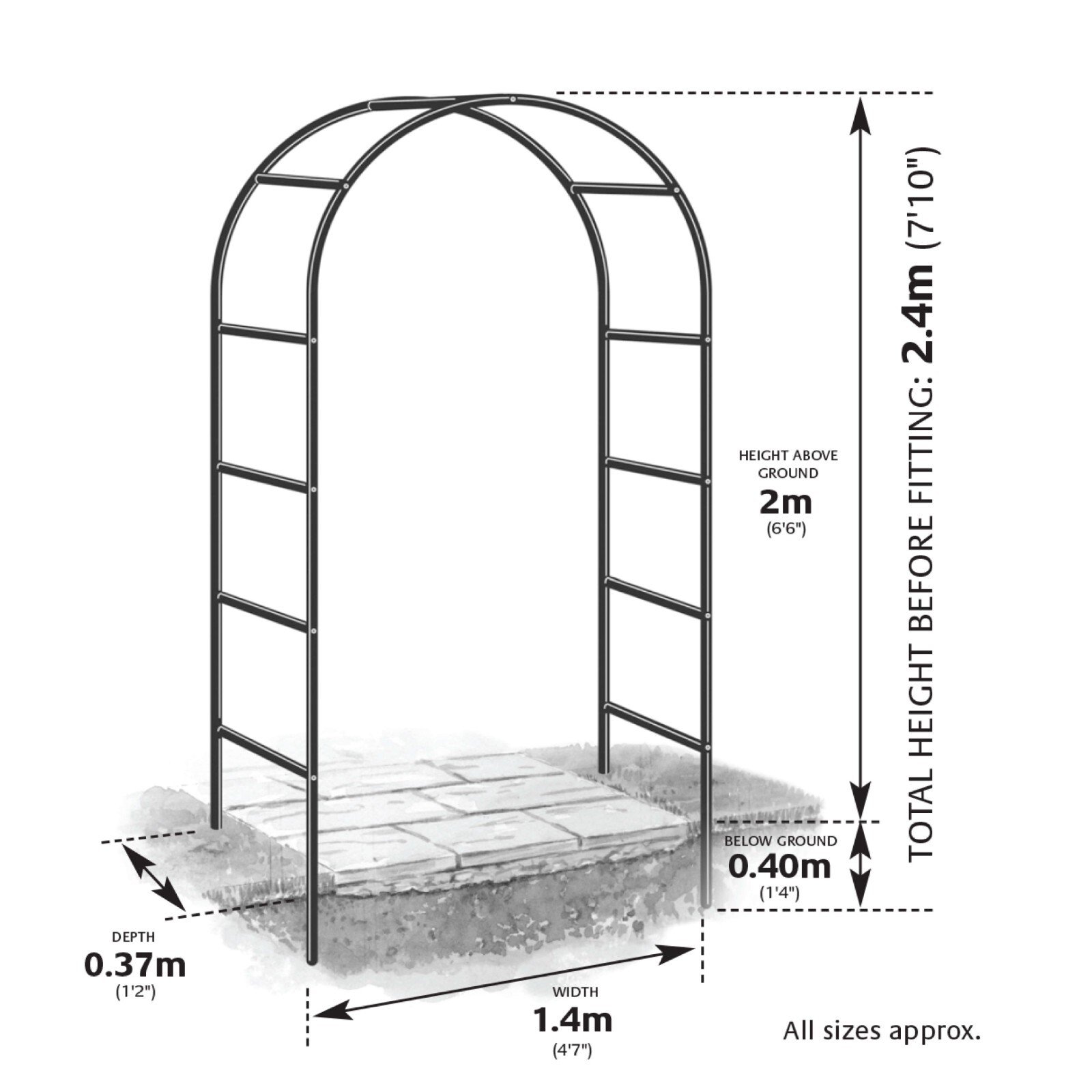 2.4M Garden Arch Trellis Arched Metal Tubular Frame Climbing Plant ...