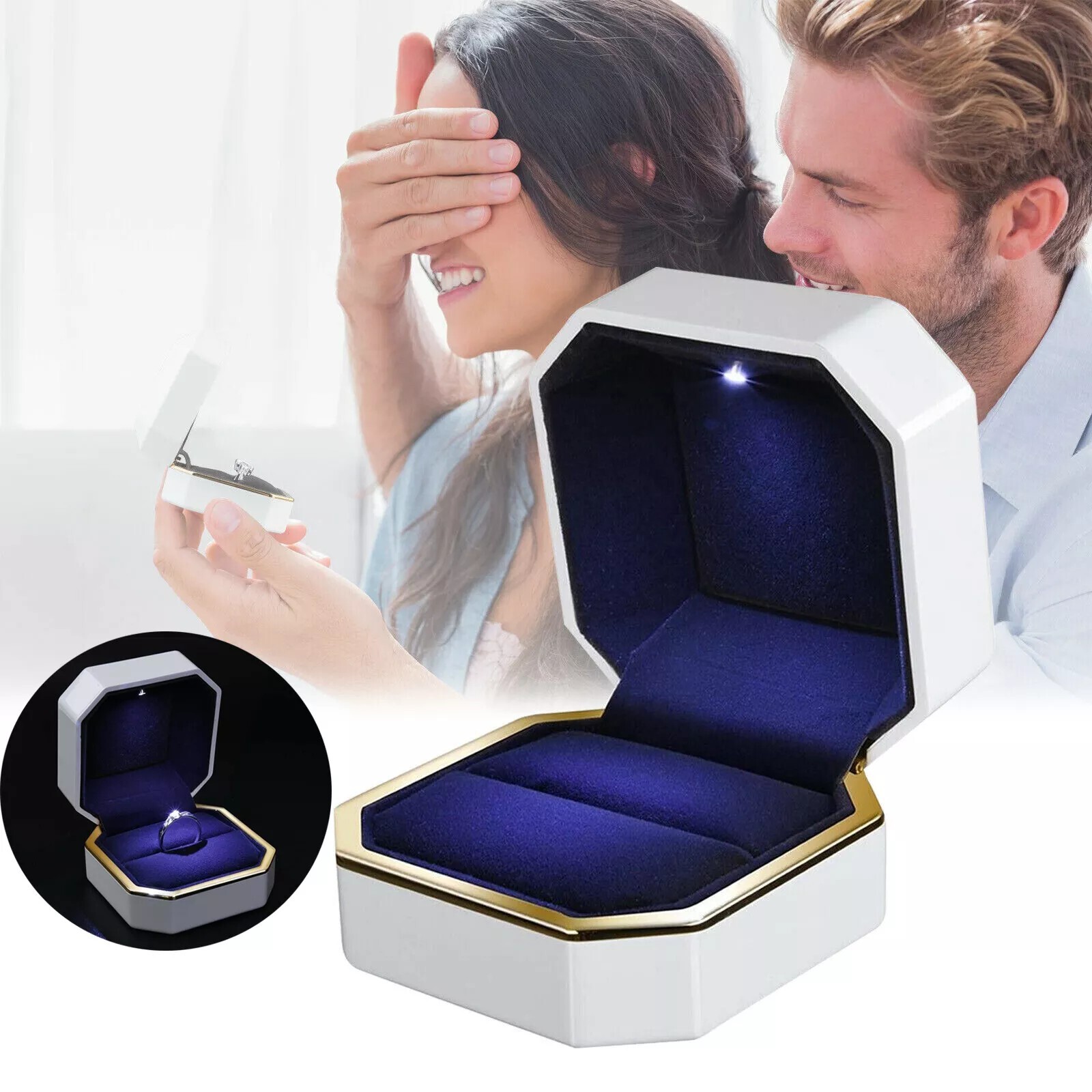 Diamond Ring Box with Led Light Jewelry Box Wedding Proposal Engagement ...