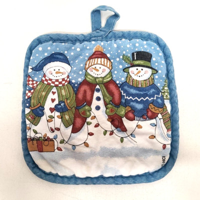 Christmas Snowman Frosty Scarf Lights Top Hat Mitten Kitchen Oven Mitt ...