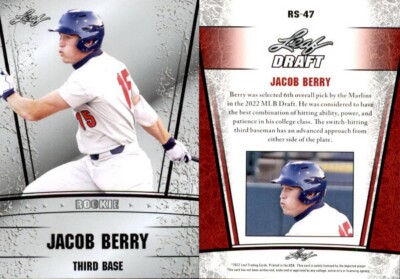JACOB BERRY 2022 Leaf DRAFT SILVER Baseball RS-47 MAIMI MARLINS RC ...