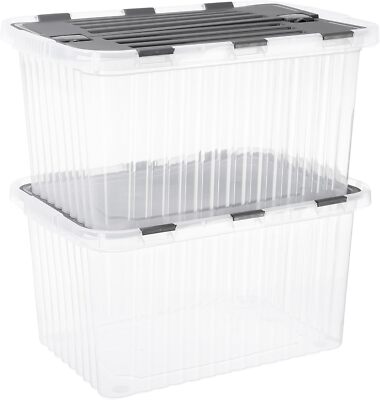 Superio 33L Hinged Lid Storage Tote, Stackable Storage Container w/ Lid, 2 Pack | eBay
