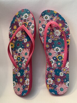 Pink Flowered Mossimo Flip Flops Size L | eBay
